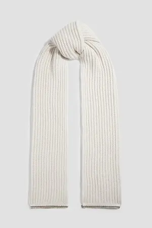 Brunello Cucinelli Beadembellished Ribbed Cashmere Scarf White