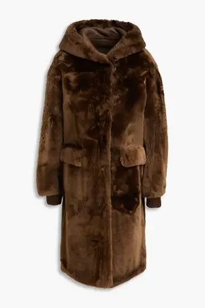 YVES SALOMON Shearling Hooded Coat - Brown