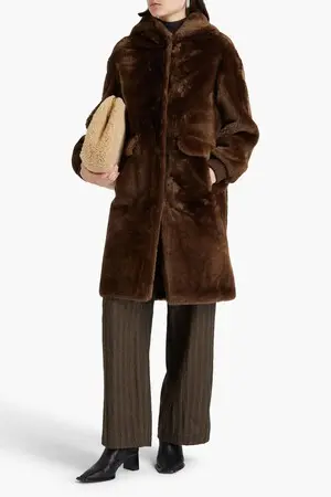 YVES SALOMON Shearling Hooded Coat - Brown