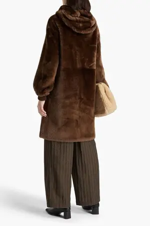 YVES SALOMON Shearling Hooded Coat - Brown