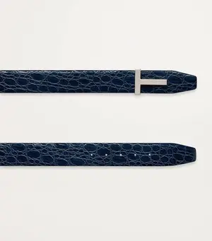TOM FORD Leather Reversible T Icon Belt - Navy