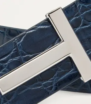 TOM FORD Leather Reversible T Icon Belt - Navy