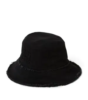 Miu Miu Denim Bucket Hat With Logo - Black