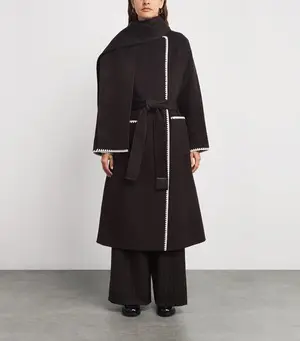 Maje Wool-blend Wrap Coat With Scarf