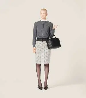 Miu Miu Cashmere Logo Cardigan - Grey