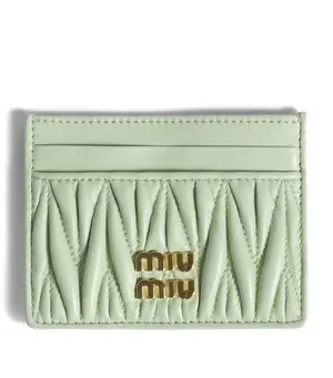 Miu Miu Nappa Leather Matelassé Card Holder Green