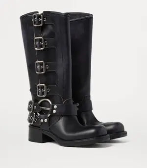 Miu Miu Leather Buckle Boots