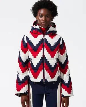 Perfect Moment Chevron Polar Flare Down Jacket - White-red
