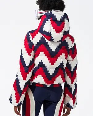 Perfect Moment Chevron Polar Flare Down Jacket - White-red