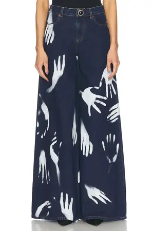AREA Handprint Wide Leg Jeans - Dark Blue