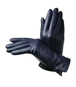 ASPINAL OF LONDON Wool-cashmere Lined Leather Gloves - Navy