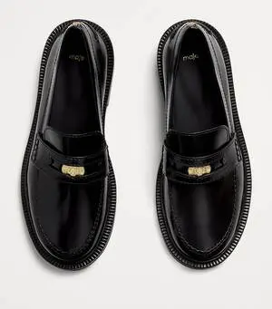 Maje Leather Penny Loafers - Black