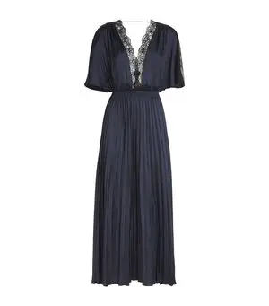 Maje Satin Lace-trim Maxi Dress
