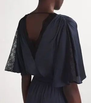 Maje Satin Lace-trim Maxi Dress
