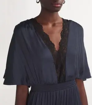Maje Satin Lace-trim Maxi Dress