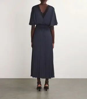 Maje Satin Lace-trim Maxi Dress