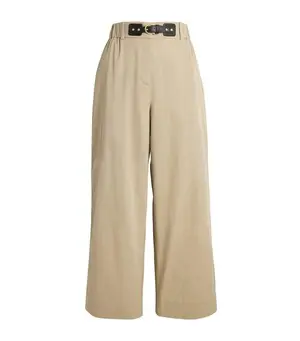 Maje Cotton Gabardine Wide-Leg Trousers Brown