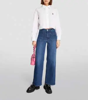 Sandro Cotton Logo Cropped Shirt - Beige