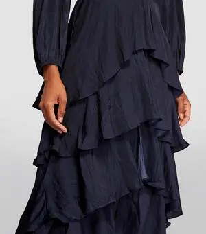 Maje Ruffled Midi Dress - Blue