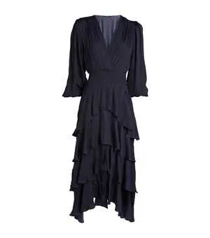 Maje Ruffled Midi Dress - Blue