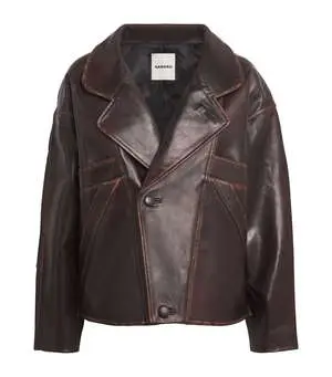 Sandro Double-breasted Leather Jacket - Brown