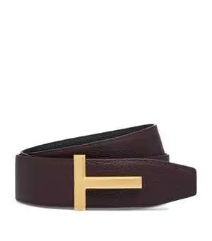 TOM FORD T Icon Reversible Leather Belt - Burgundy