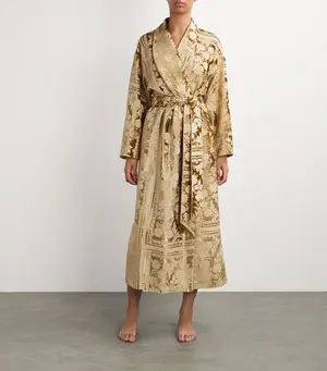 DANIEL HANSON Jacquard Liquid Velvet Robe - Gold