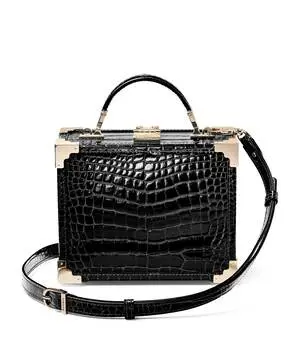 ASPINAL OF LONDON Croc-embossed Leather Trunk Top-handle Bag - Black