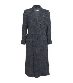 DANIEL HANSON Wool Paisley Print Dressing Gown - Blue
