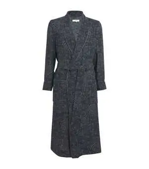 DANIEL HANSON Wool Paisley Print Dressing Gown - Blue