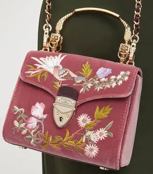 ASPINAL OF LONDON Mini Velvet Embroidered Mayfair Top-handle Bag