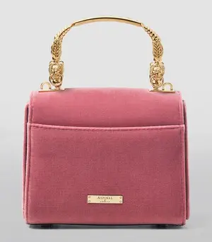 ASPINAL OF LONDON Mini Velvet Embroidered Mayfair Top-handle Bag