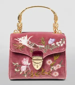ASPINAL OF LONDON Mini Velvet Embroidered Mayfair Top-handle Bag