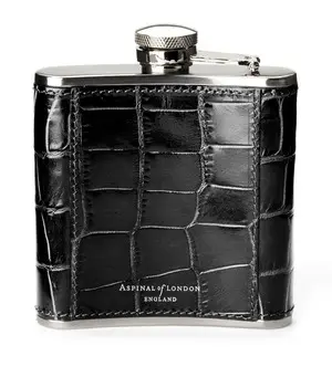 ASPINAL OF LONDON Croc-embossed Leather Flask - Black