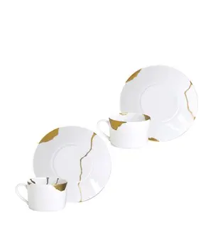 Bernardaud Kintsugi Breakfast Cups And Saucers - Gold