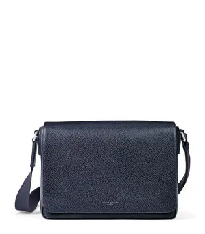 ASPINAL OF LONDON Leather Reporter Messenger Bag - Navy