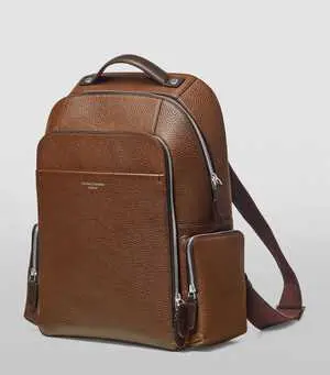 ASPINAL OF LONDON Pebble Leather Reporter Zipped Backpack - Brown