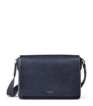ASPINAL OF LONDON Aspinal Of London Leather Reporter Messenger Bag Navy
