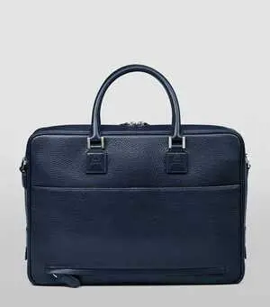 ASPINAL OF LONDON Leather Mount Street Briefcase - Navy