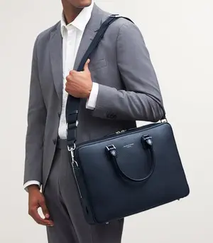 ASPINAL OF LONDON Leather Mount Street Briefcase - Navy
