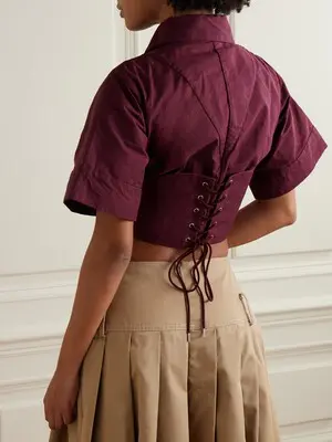 TOLU COKER Cropped Lace-up Cotton-poplin Shirt