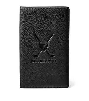 ASPINAL OF LONDON Leather Gold Scorecard Holder - Black