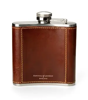 ASPINAL OF LONDON Classic 5oz Leather Hip Flask - Brown