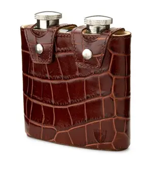 ASPINAL OF LONDON Double Leather Hip Flask - Brown
