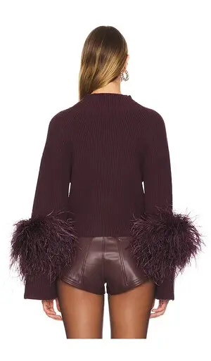 Lapointe Mock Neck Sweater With Ostrich Feather Trim - Wine
