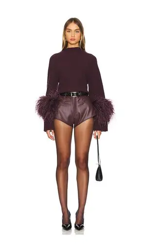 Lapointe Mock Neck Sweater With Ostrich Feather Trim - Wine
