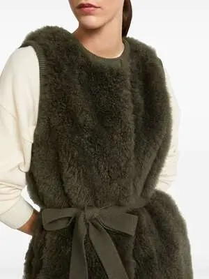 YVES SALOMON Belted Shearling Gilet - Green
