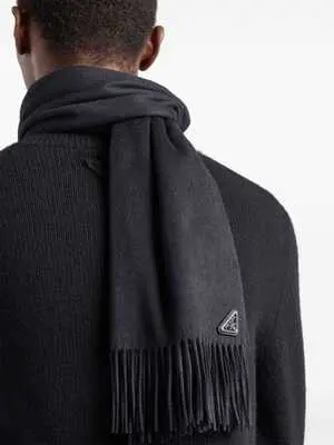Prada Logo-plaque Silk-cashmere Scarf - Black