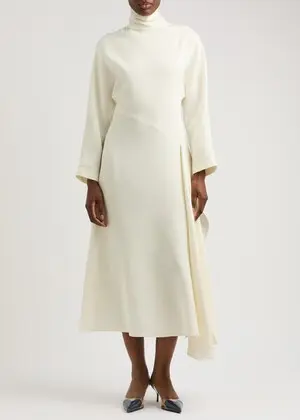Alaïa Draped Asymmetric Silk-blend Midi Dress - White