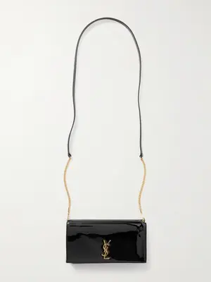 Saint Laurent Cassandre Strap Patent-leather Phone Case - Black